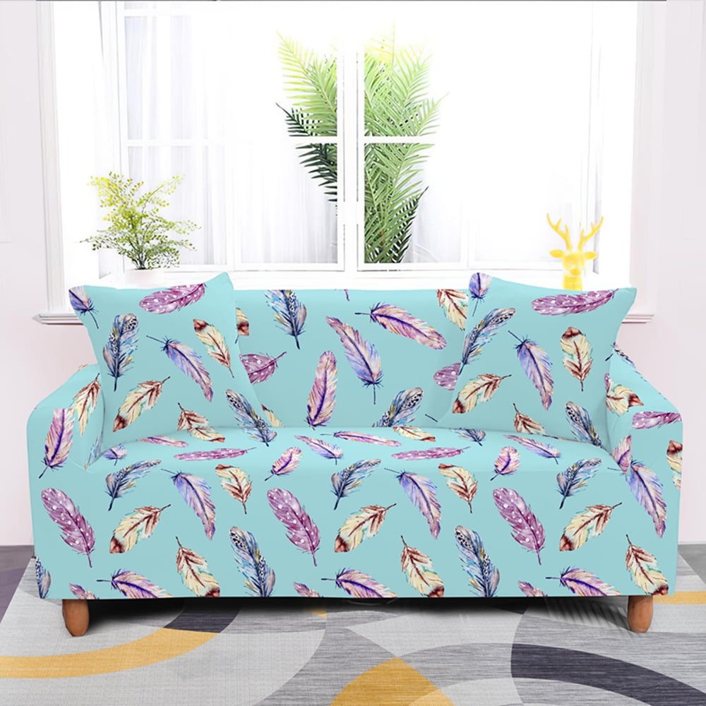 Stretch Sofa Cover Feather Pattern All-inclusive Slip-resistant Elastic ...