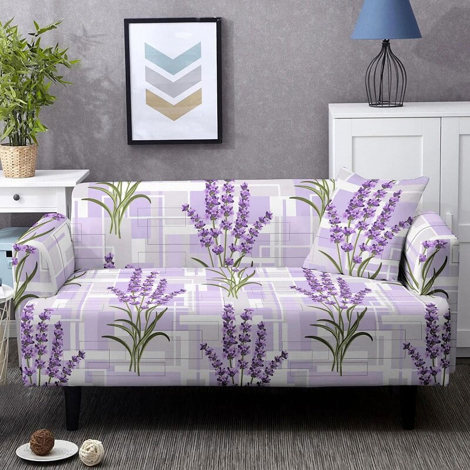 Stretch Sofa Cover For Living Room Romantic Purple Lavender Elastic ...