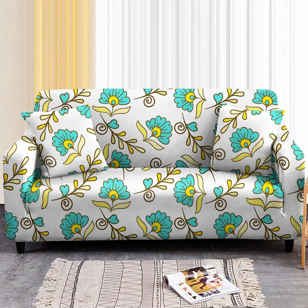 Stretch Sofa Cover for Living Room Elastic Slipcover 3D Digital Flowers ...
