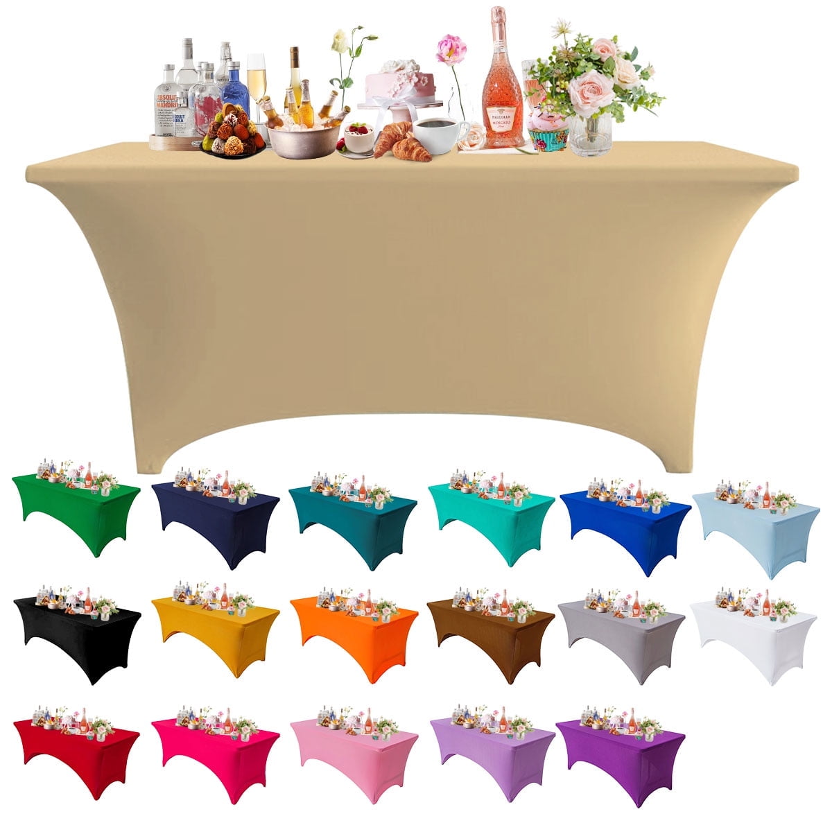 Stretch Spandex Tablecloth 2-Pack - 6ft Rectangular Fitted Table Cover ...