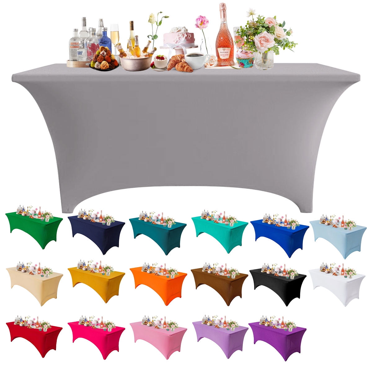 Stretch Spandex Tablecloth 2-Pack - 6ft Rectangular Fitted Table Cover ...