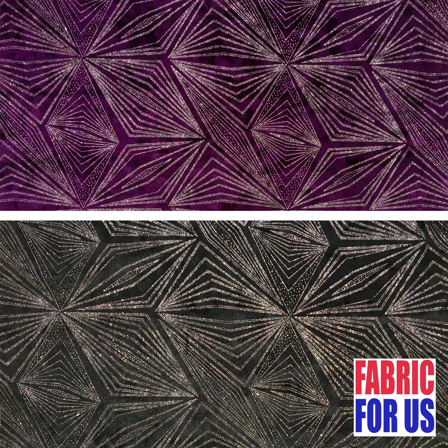 Stretch Velvet Diagonal Lining Glitter Allover design on plum and black ...