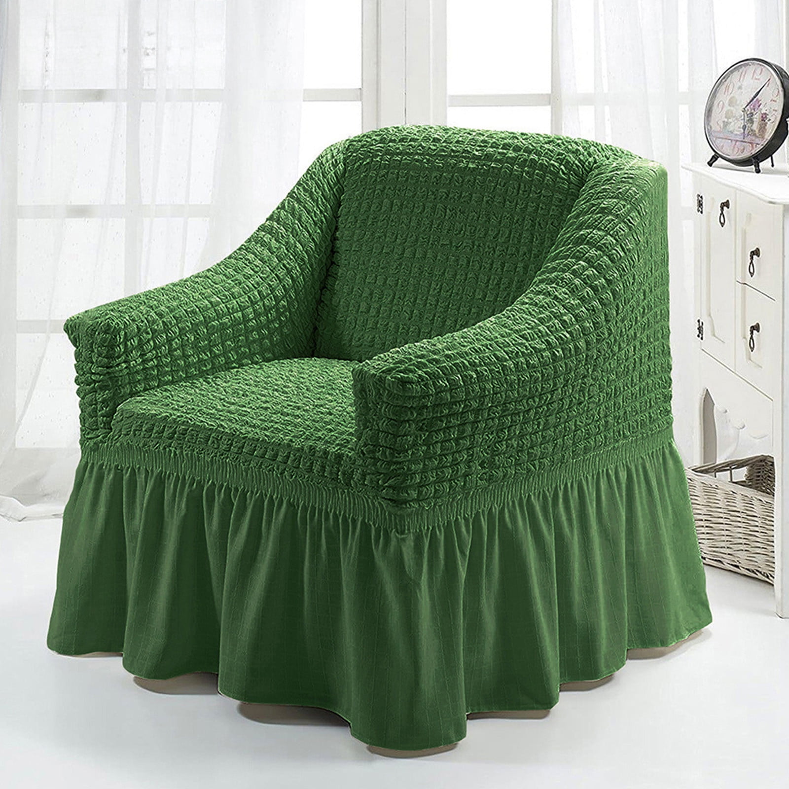 Stretch Wing Chair Slipcovers,Pleated Ruffled Skirt Armchair Slipcover ...