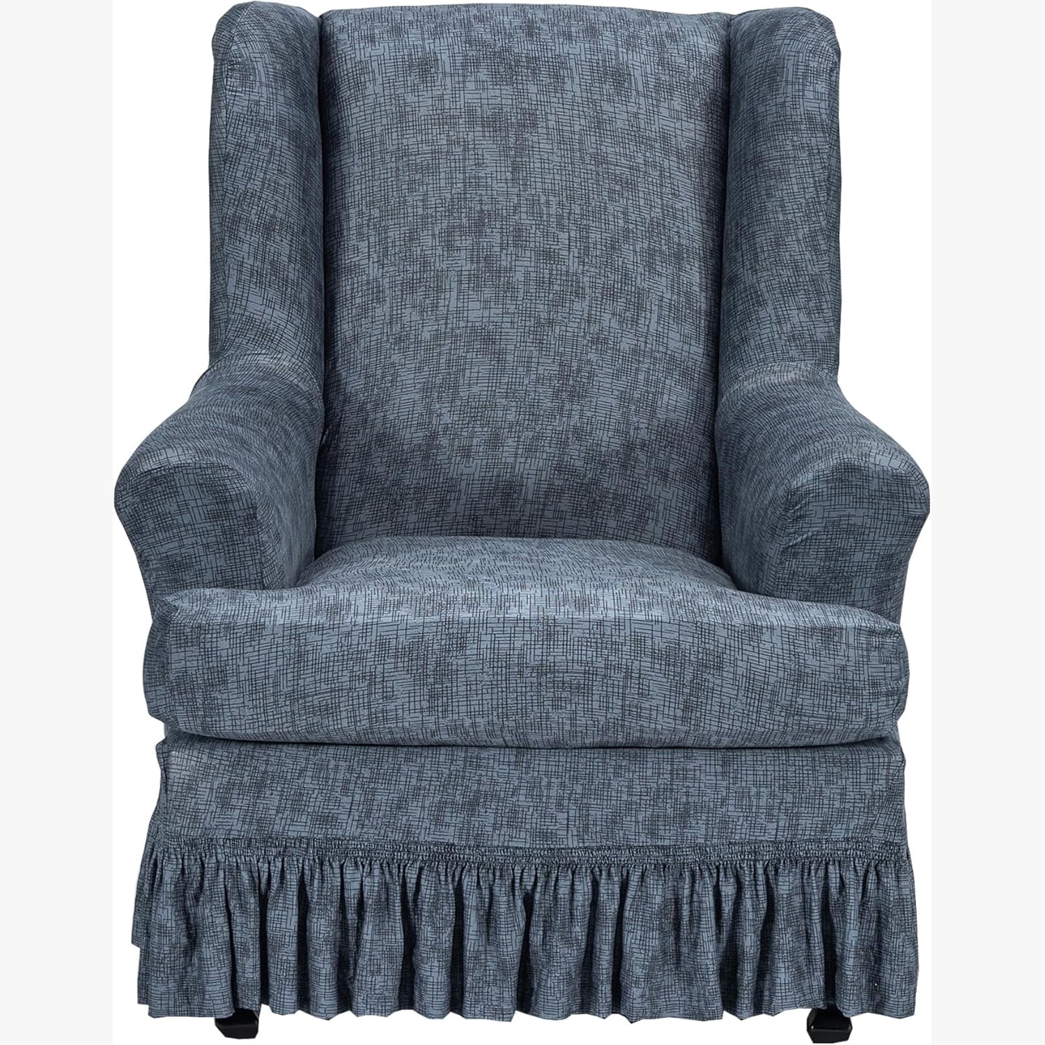 Stretch Wingback Chair Cover with Skirt Printed Wing Chair Slipcovers ...