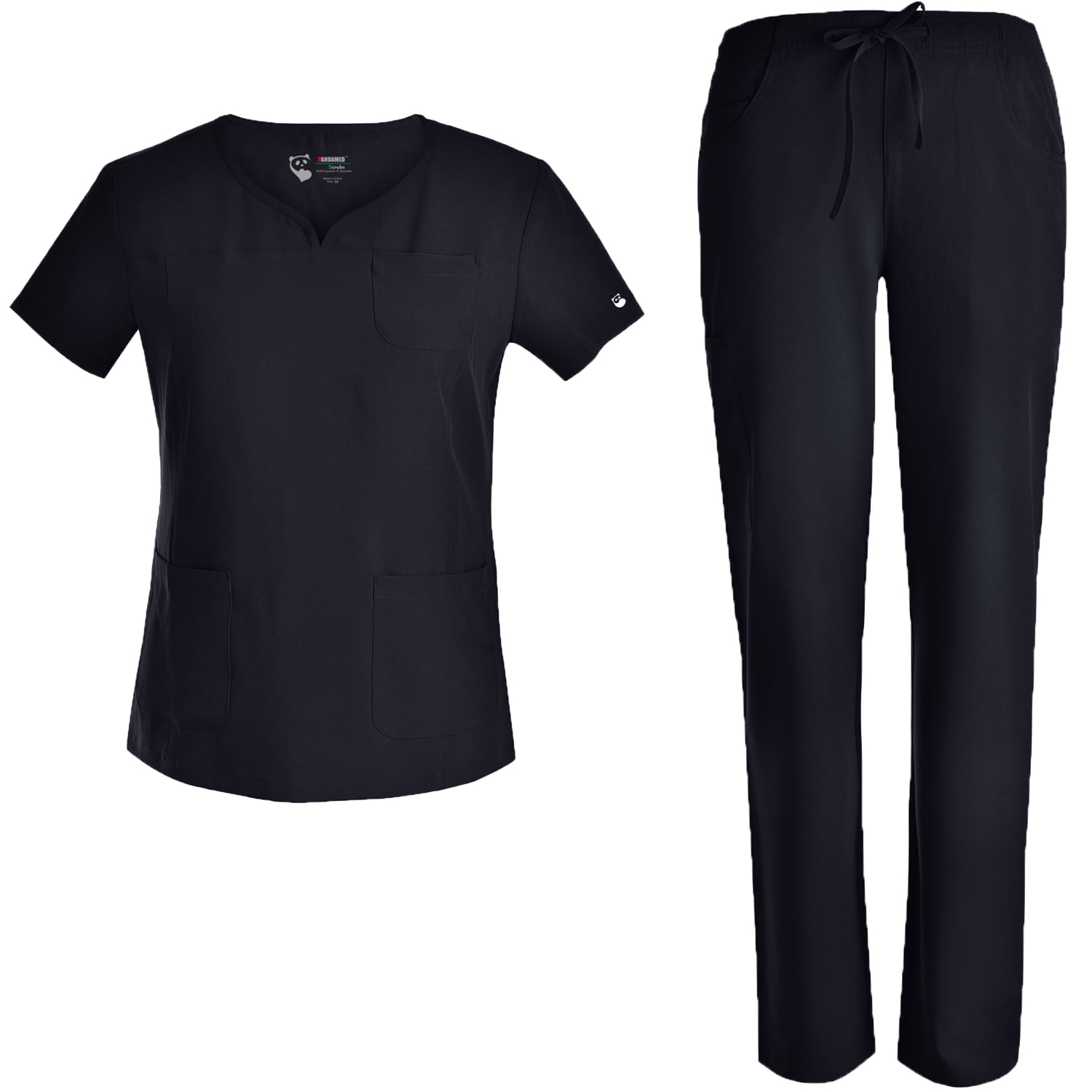 Stretch Women Nursing Scrubs Set - Pandamed Curved Notch Neck Doctor ...