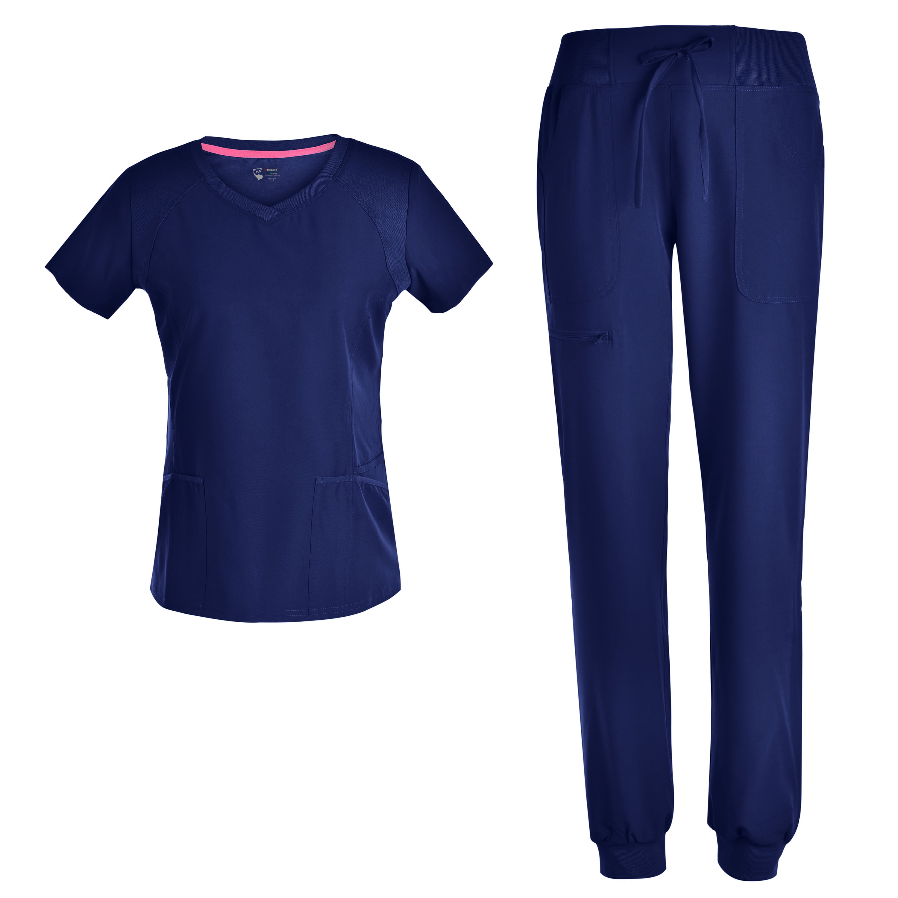 Pandamed Women's Stretch Nursing Scrubs Set - V Neck, Rib Trim, Jogger ...