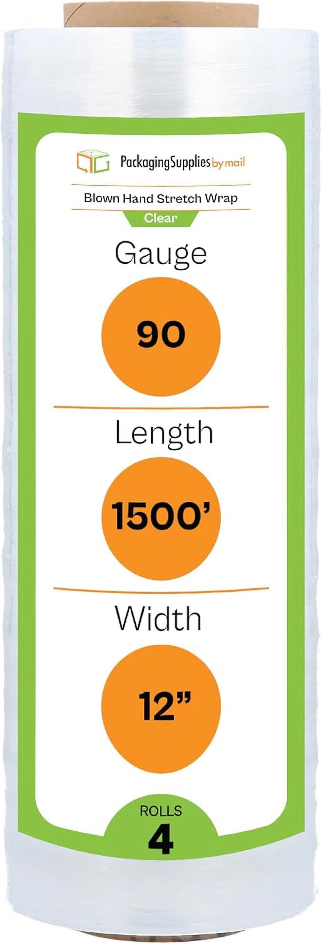 Stretch Wrap, 4 Pack, 12 Inch x 1500 Feet, 90 Gauge, Clear Plastic Cling, Blown Hand Stretch ...