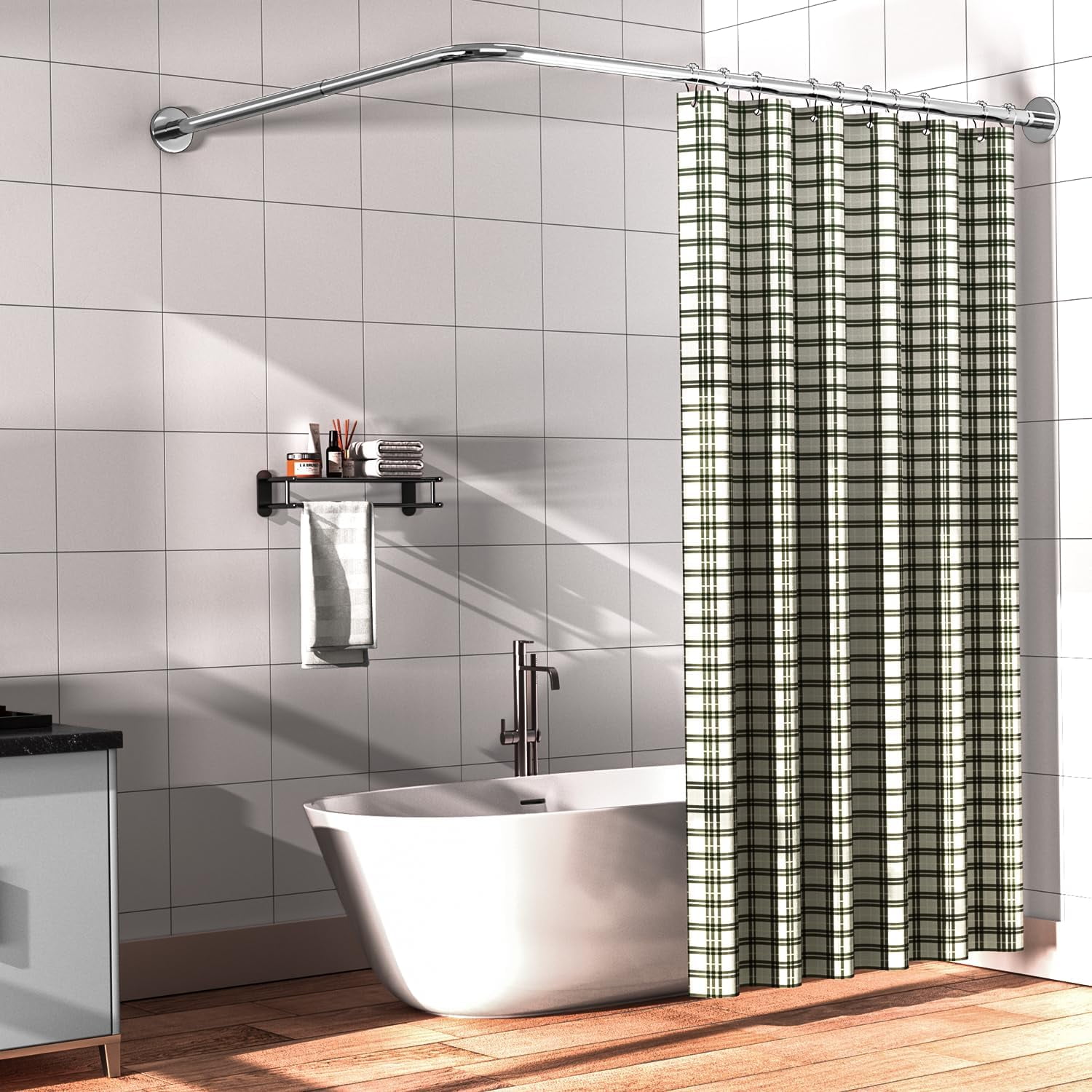 Stretchable 304 Stainless L Shaped Bathroom Bathtub Corner Shower ...