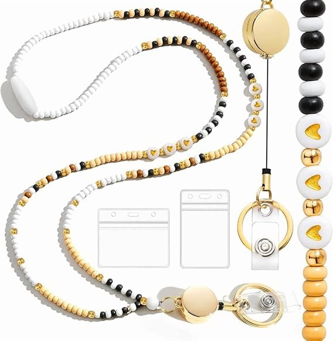 Stretchable Beaded Lanyard with Quick Release Clasp, 2 ID Badge Holders ...