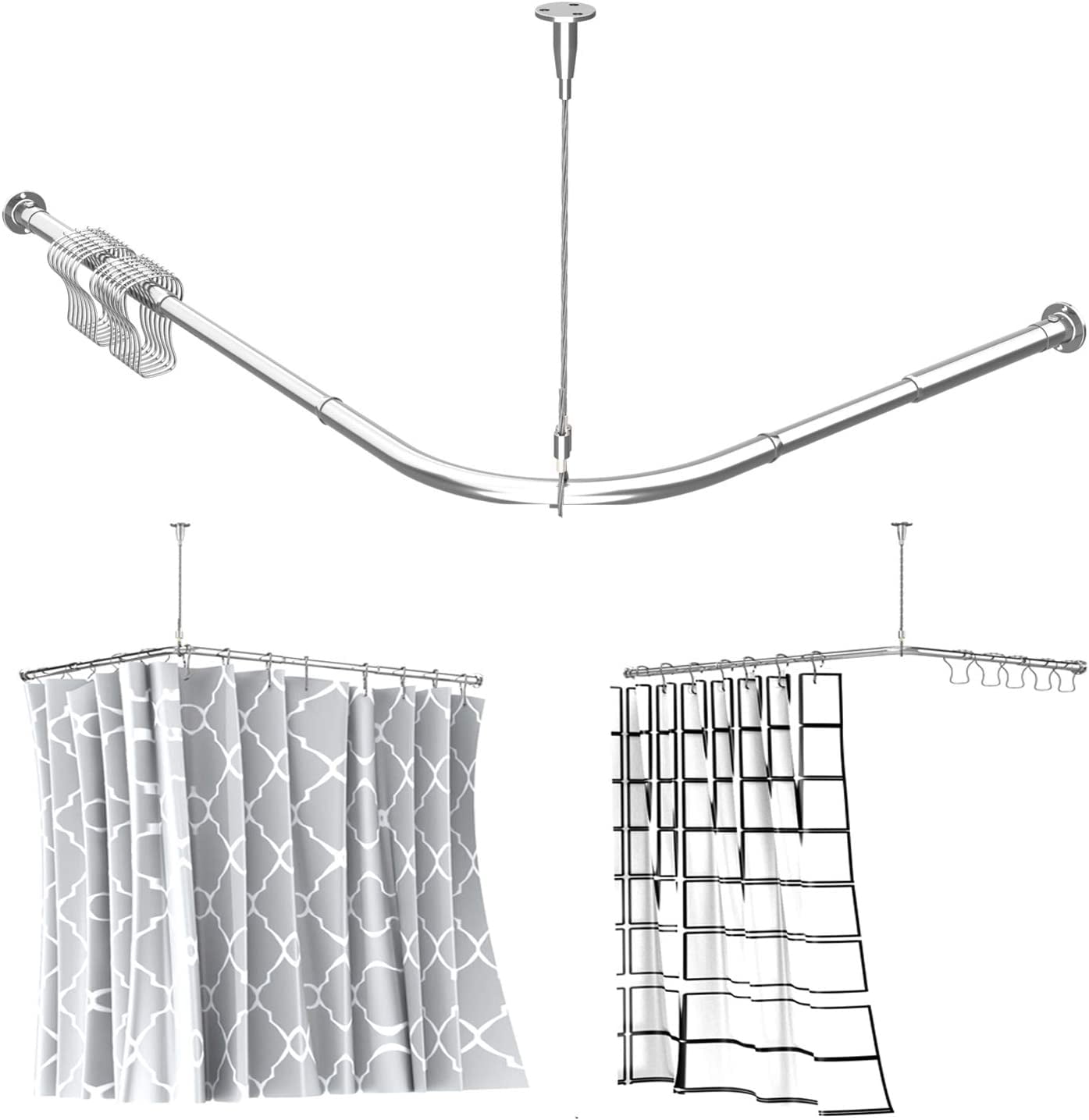 Stretchable Corner Shower Curtain Rod - Easy assemble 304 Stainless L ...
