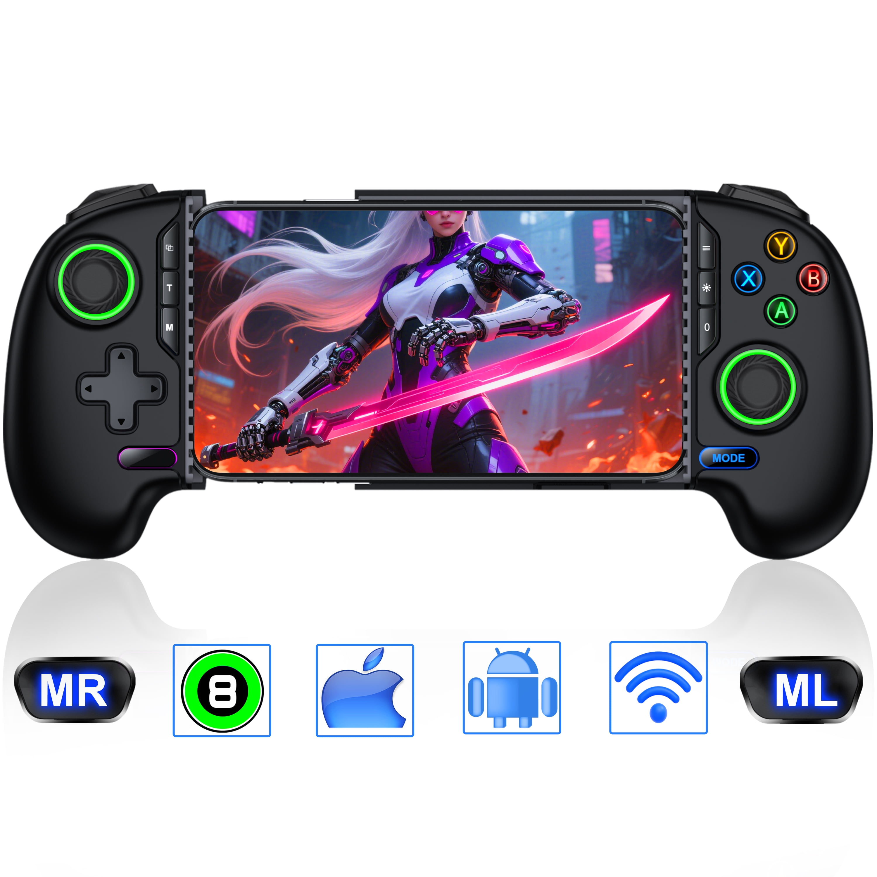 Stretchable Game Controller Suitable For Phone/Android/IOS Gamepad, Dual Hall Rocker Six-axis ...