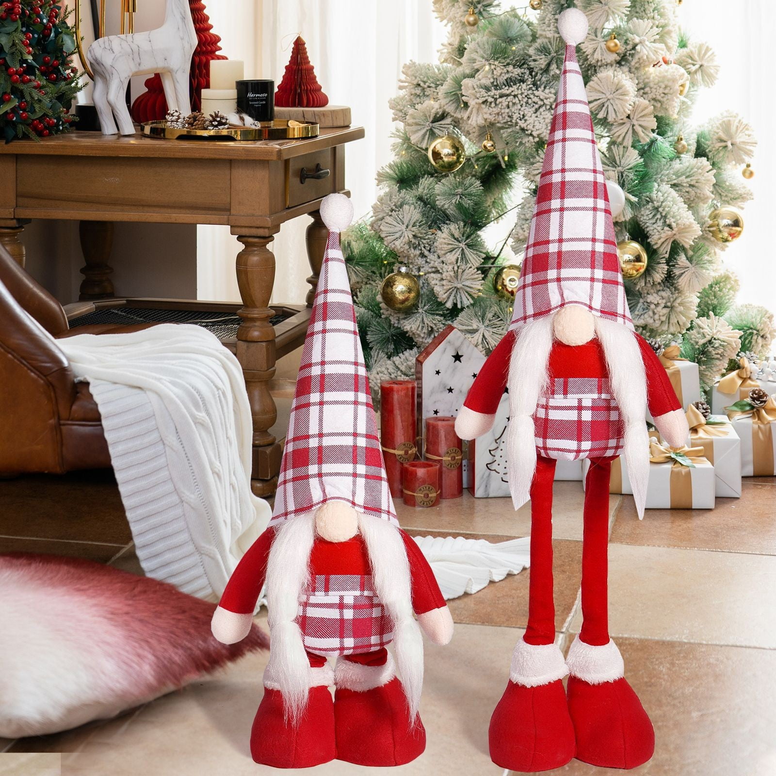 Stretchable Santa Claus Figurine, 20 Inch Adjustable Height, Polyester ...