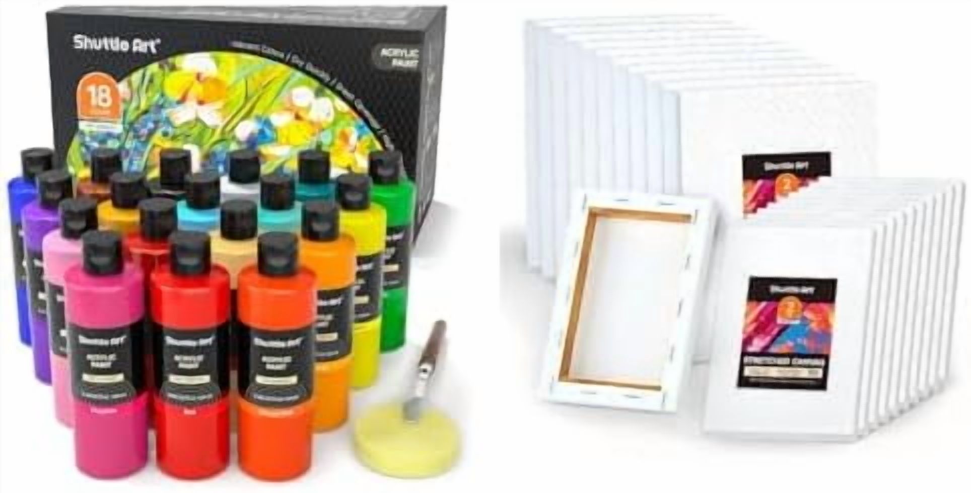 Stretched Canvas and Acrylic Paint Bundle, Art Painting Supplies Set ...