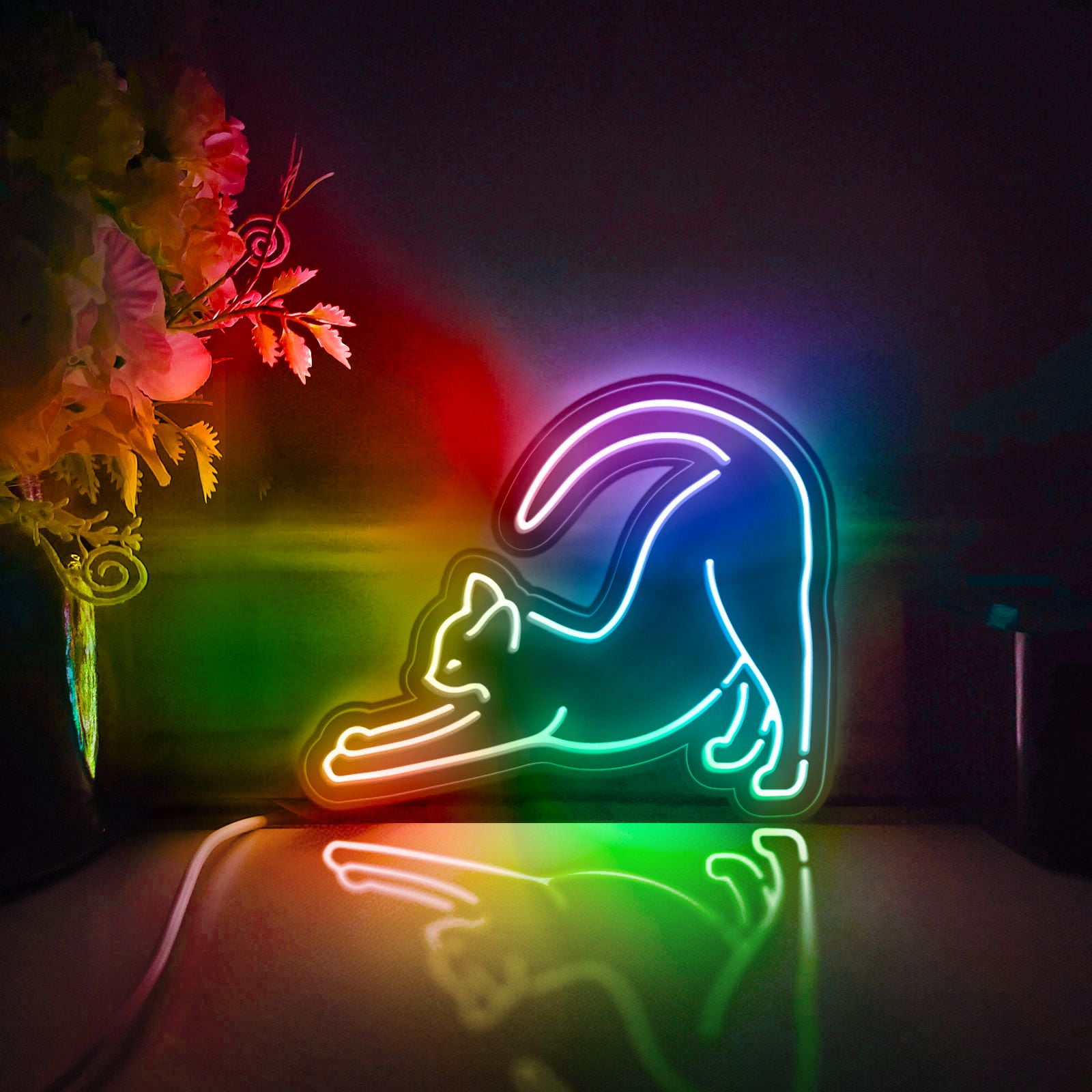 Stretching Cat Led Light Box, Dimmable Neon-Like Light Signs USB Power ...
