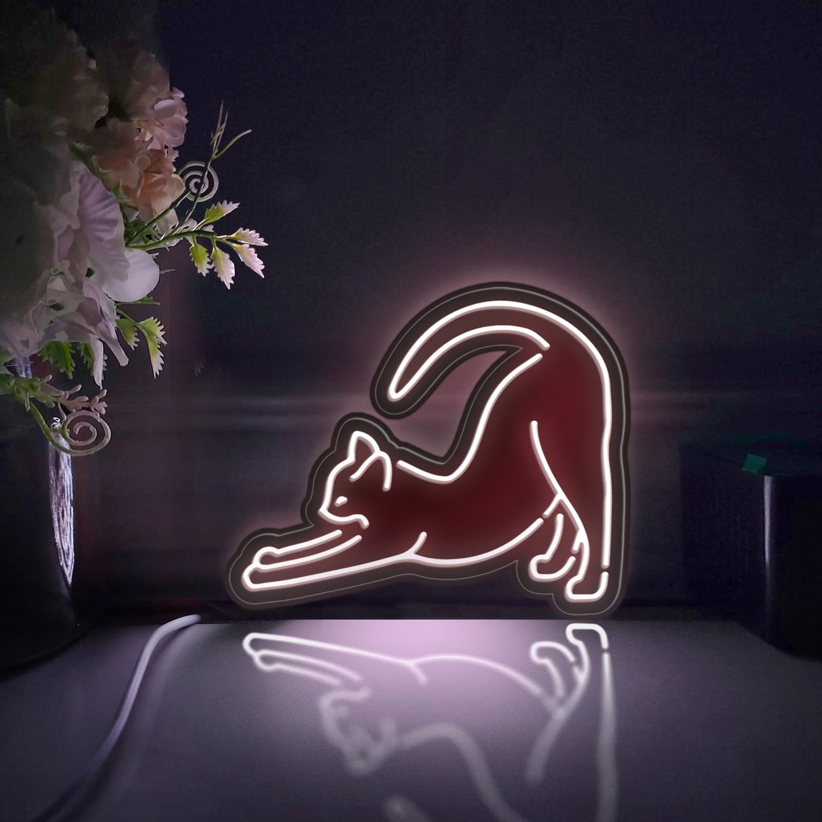 Stretching Cat Led Light Box, Dimmable Neon-Like Light Signs USB Power ...