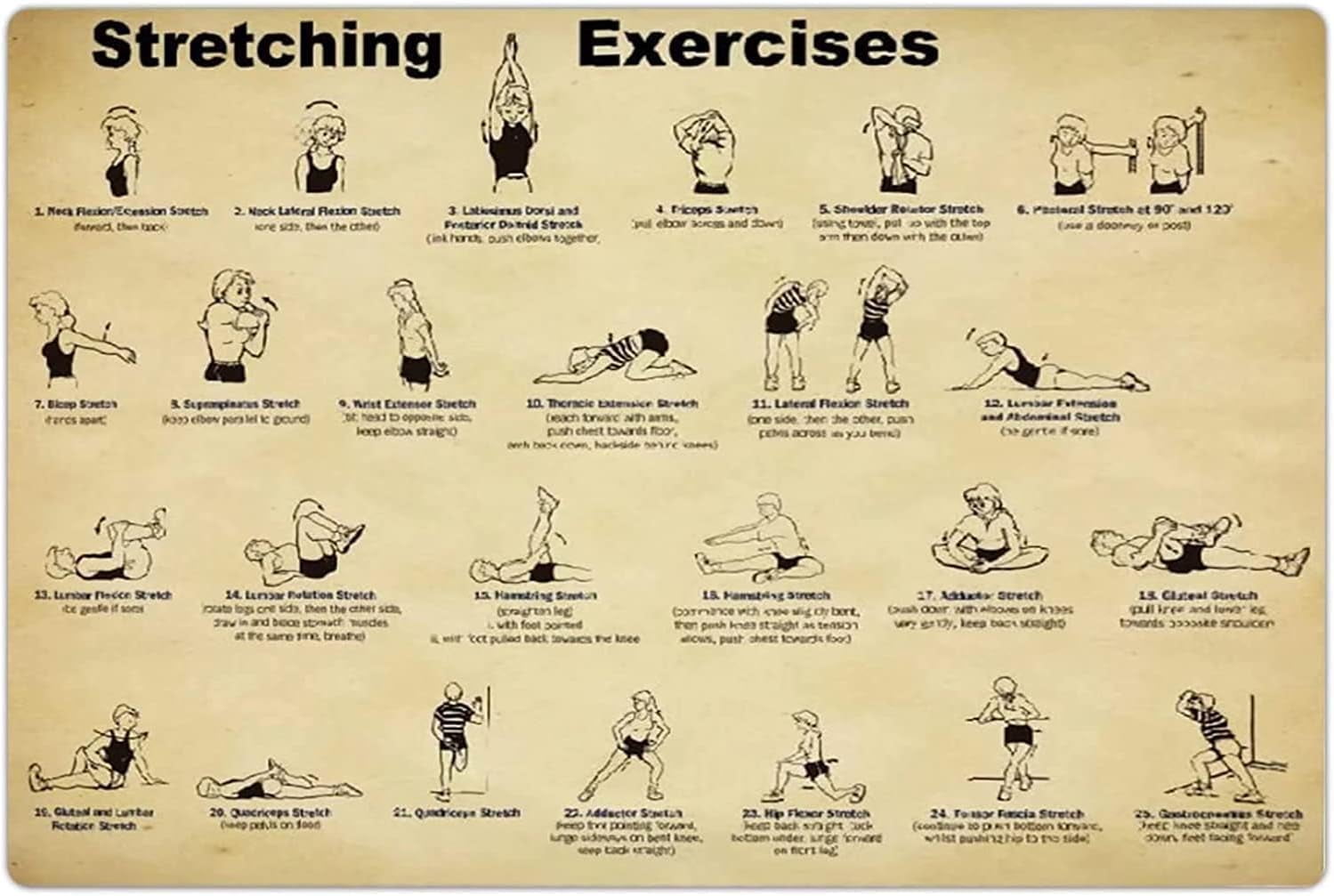 Stretching Exercises Chart Metal Signs Workout Fitness Knowledge ...