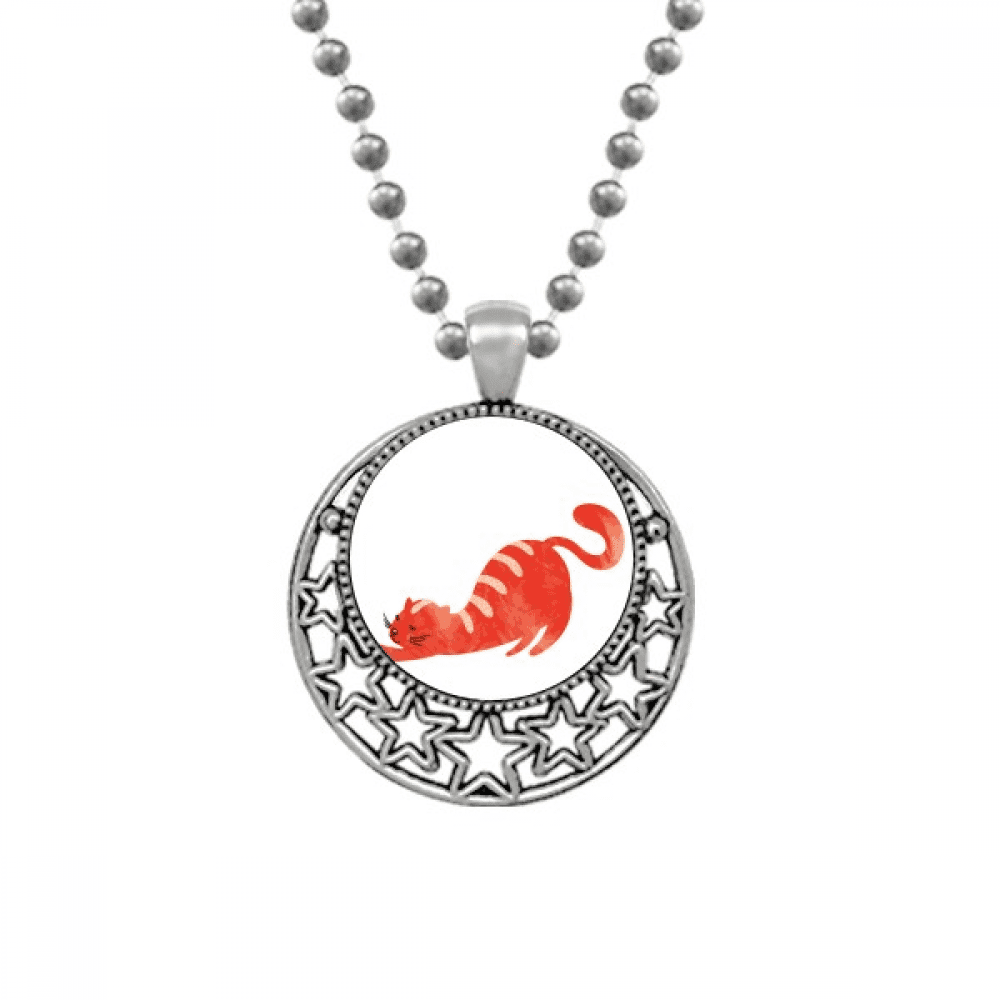 Stretching Fat Cat Animal Watercolor Necklaces Pendant Retro Moon Stars ...