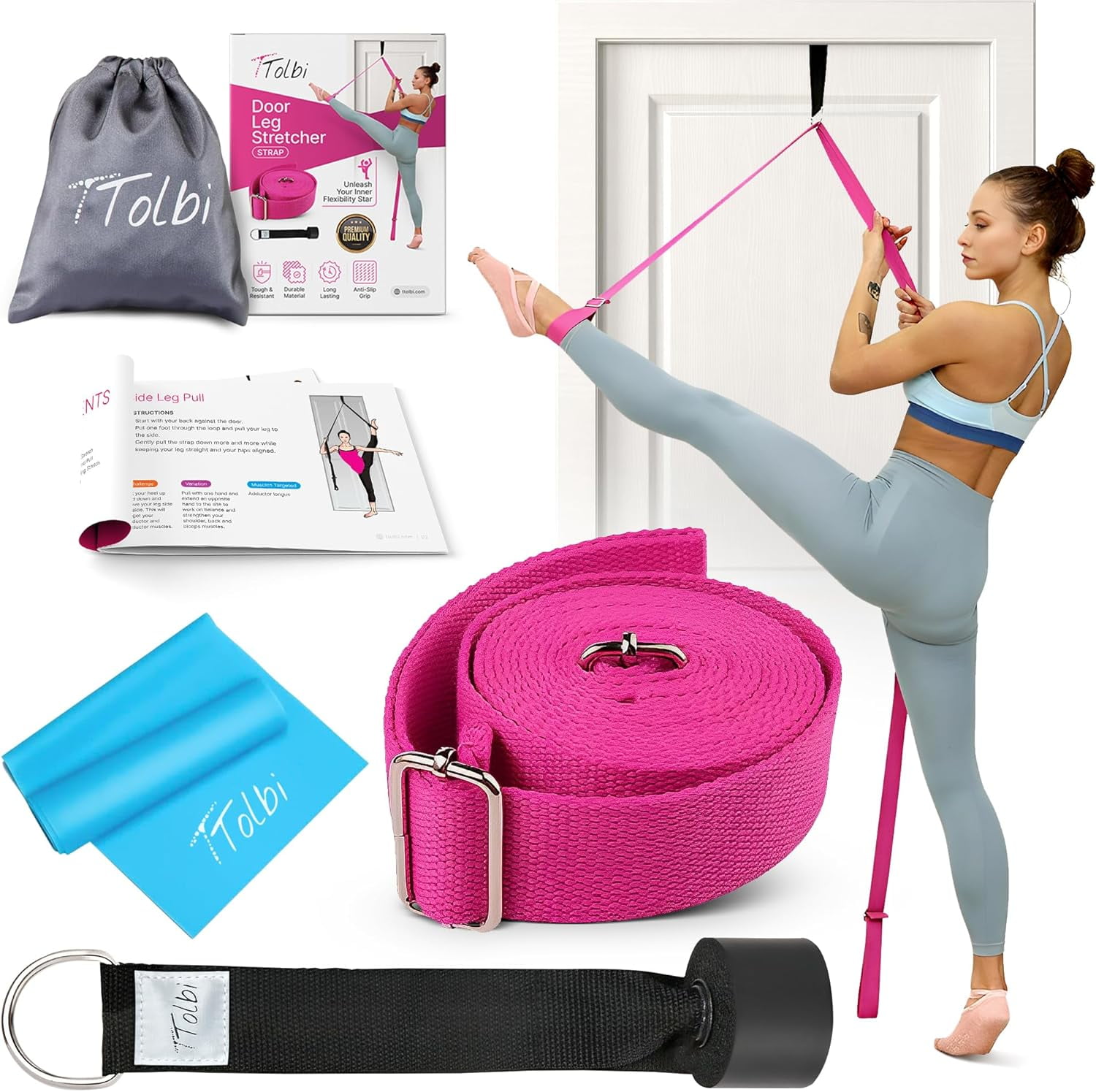 Stretching Strap with Door Anchor & Resistance Band – Improve Leg ...