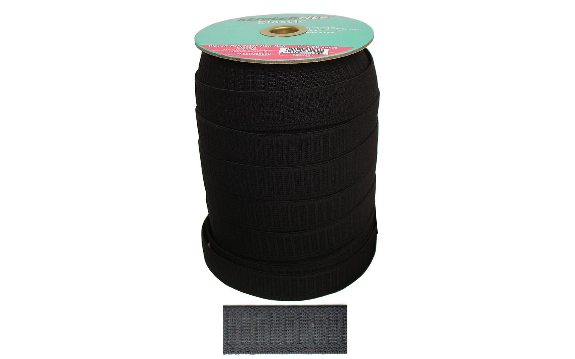 Stretchrite Flat Non-Roll Polyester Woven Elastic 1"X50yd-Black ...