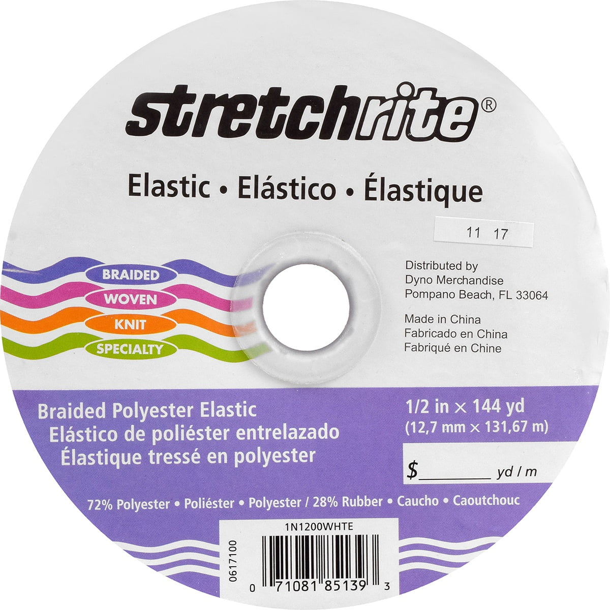 Stretchrite White Braided Elastic, .5" x 144 Yards - Walmart.com