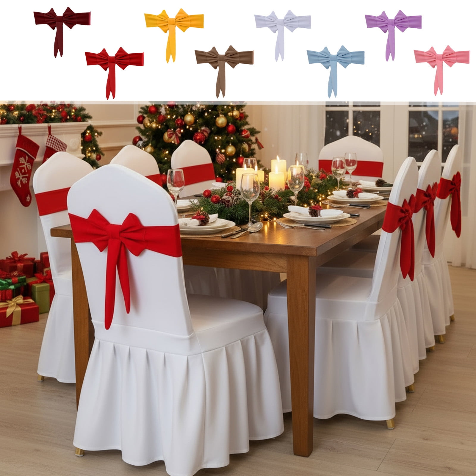 Stretchy Christmas Bow Chair Ties - Elastic Floating Decorative Tape ...