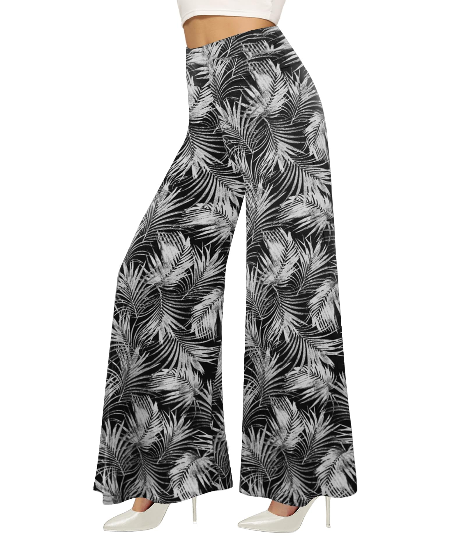 Stretchy High-Waisted Palazzo Pants for Women – Loose Wide-Leg Beach ...