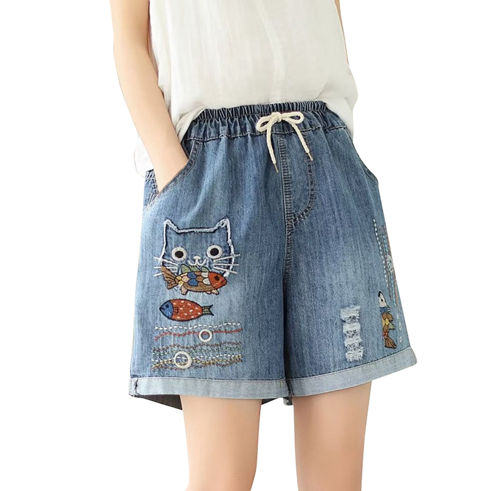 Stretchy Ripped Jeans Shorts for Women High Waisted Summer National ...