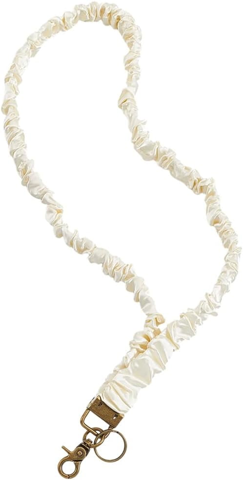 Stretchy Scrunchie Lanyard for ID Badges Beige Aesthetic Elastic Neck ...