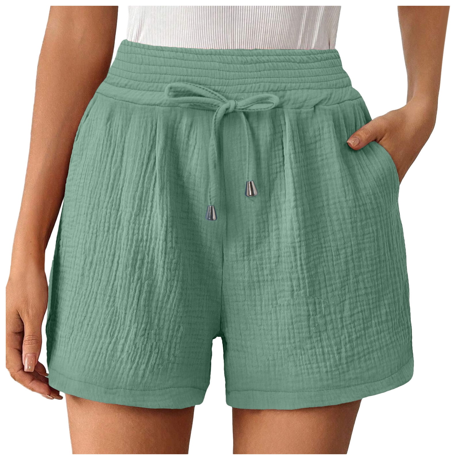 Stretchy Shorts for Women High Waisted Double Layered Pleats Hem ...