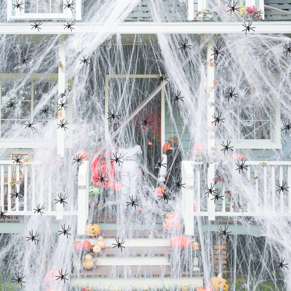Stretchy Spider Web Halloween Decorations with 60 Mini Fake Spiders ...
