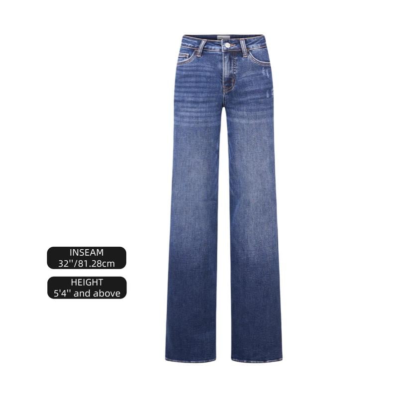 Stretchy Wide-Leg Distressed Denim with Tummy Control (Light/Dark Blue ...