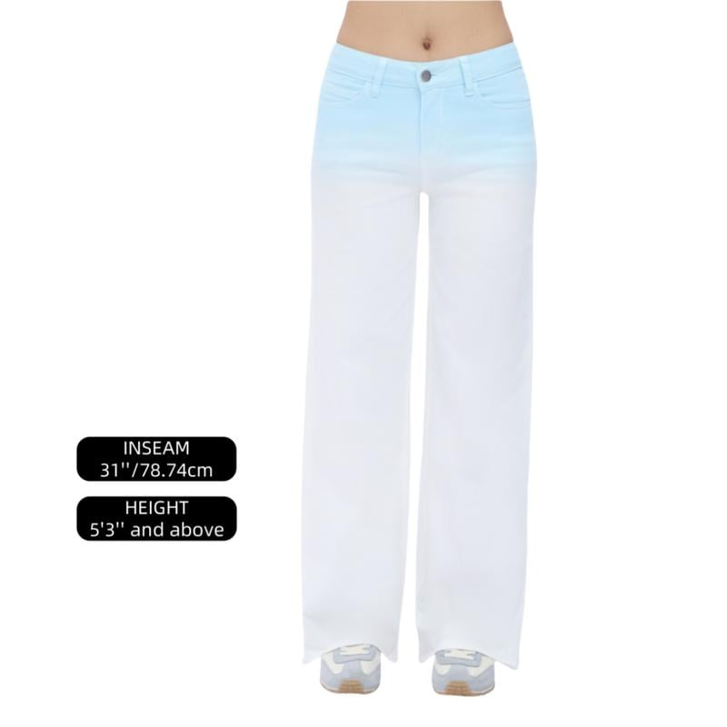 Stretchy Wide-Leg Distressed Denim with Tummy Control (Light/Dark Blue ...