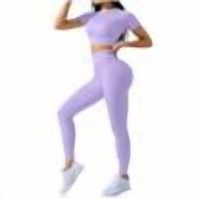 Stretchy Workout Outfits for Women,Short Sleeve Cropped Tops with High ...