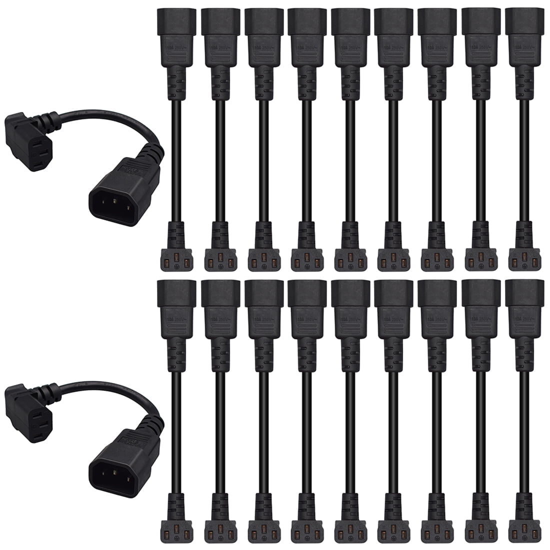 Strhowill Bulk 20 PCS 0.1M C14 to C13 90 Degree Power Cables, C14 3 Pin ...