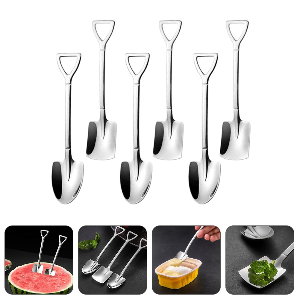 Stri 1 Set 6 Pcs Stainless Steel Spoons Square Ice Cream Scoops Spoons ...