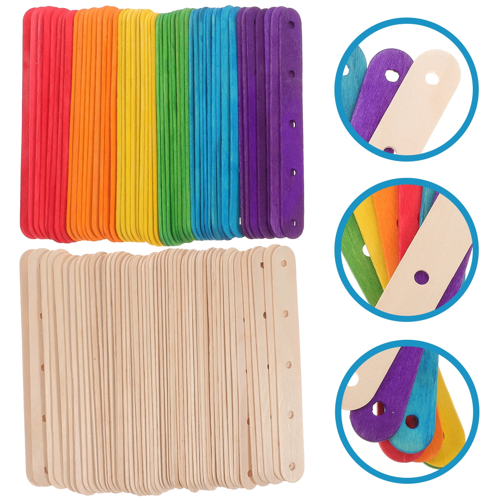 Stri 100PCS Natural Jumbo Colored Wood Craft Sticks Popsicle Wood ...