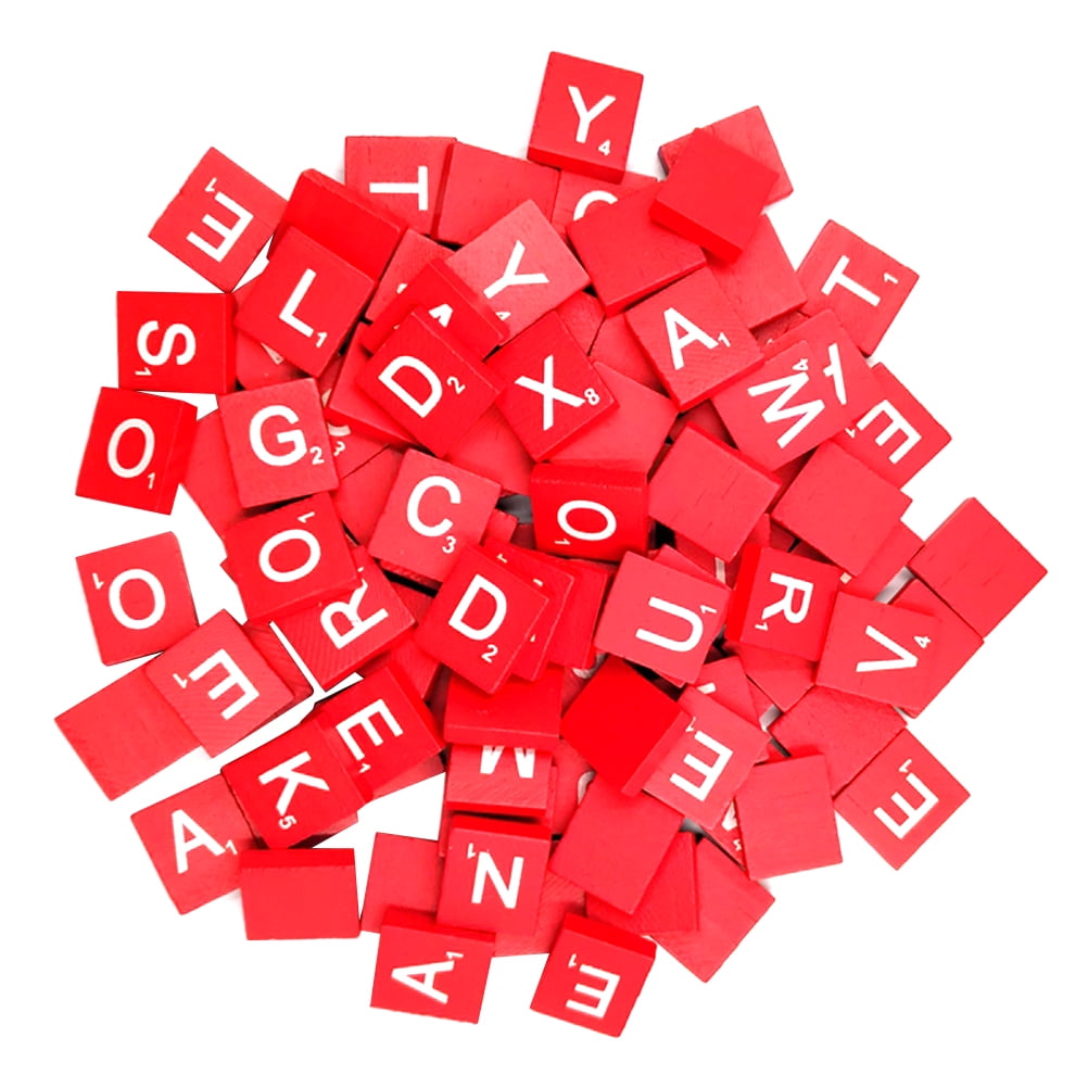 Stri 100PCS Red Natural Wood Chips DIY 26 English Letters Words ...