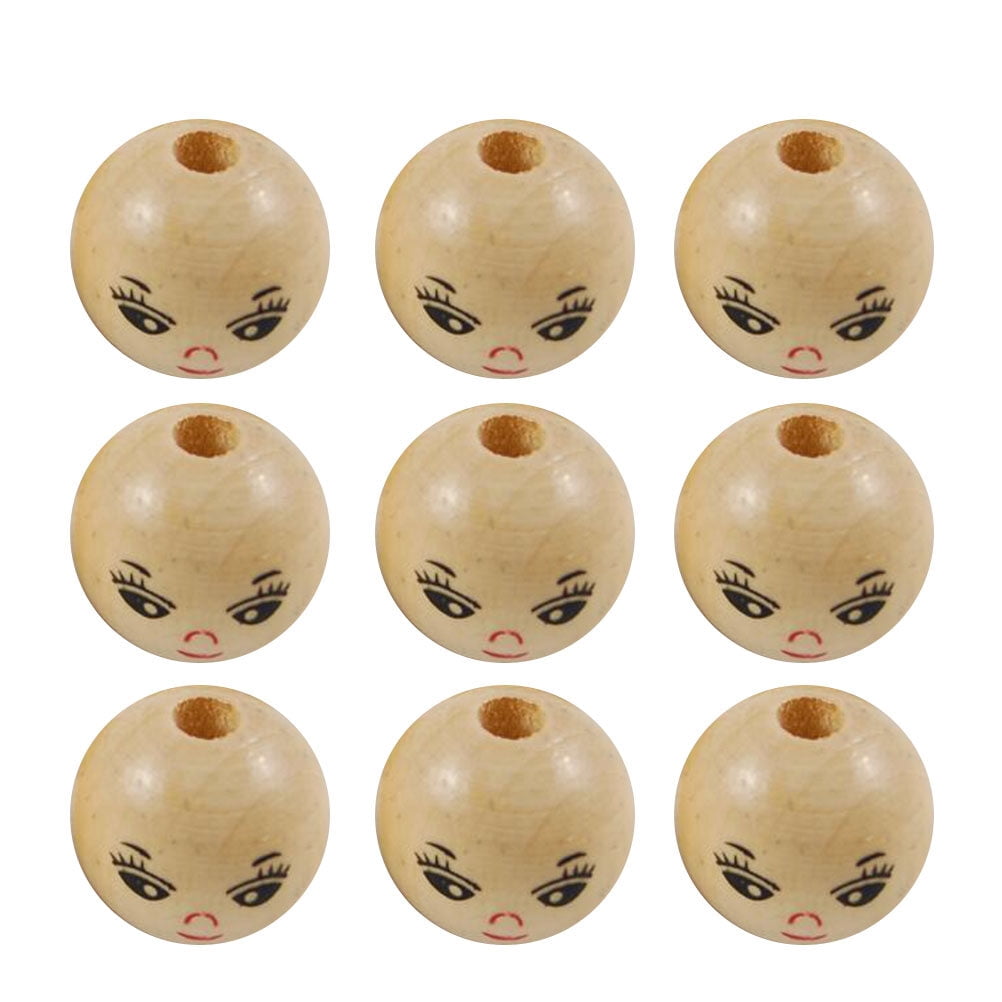 Stri 100pcs Round Wood Bead DIY String Bead Accessory Laughing Face ...