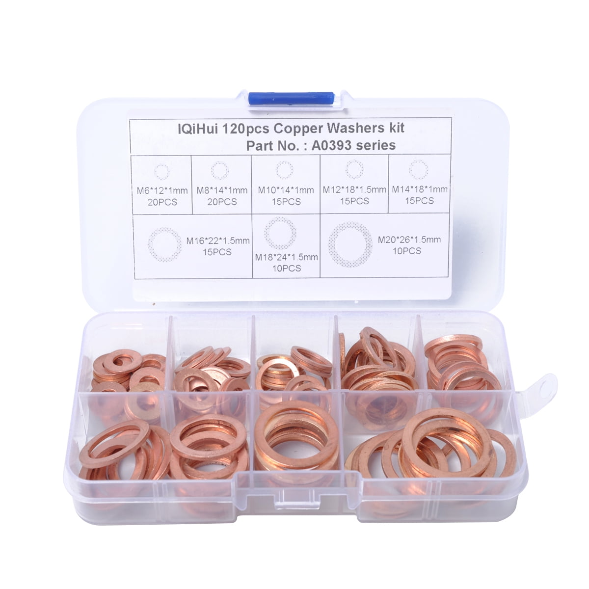 Stri 120Pcs 8 Sizes Flat Copper Metric Sealing Washers Assortment Set ...