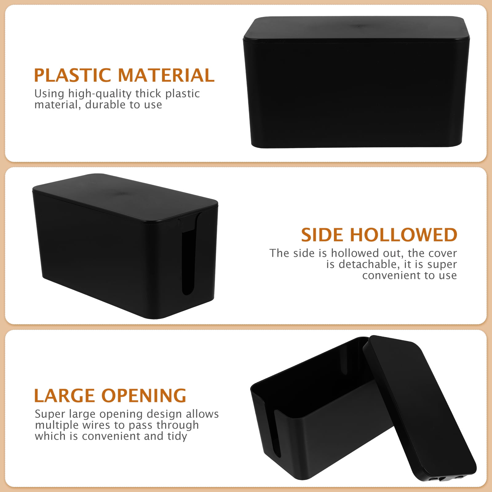 Stri 1pc Plastic Cable Management Box Home Office Socket Cord Organizer ...