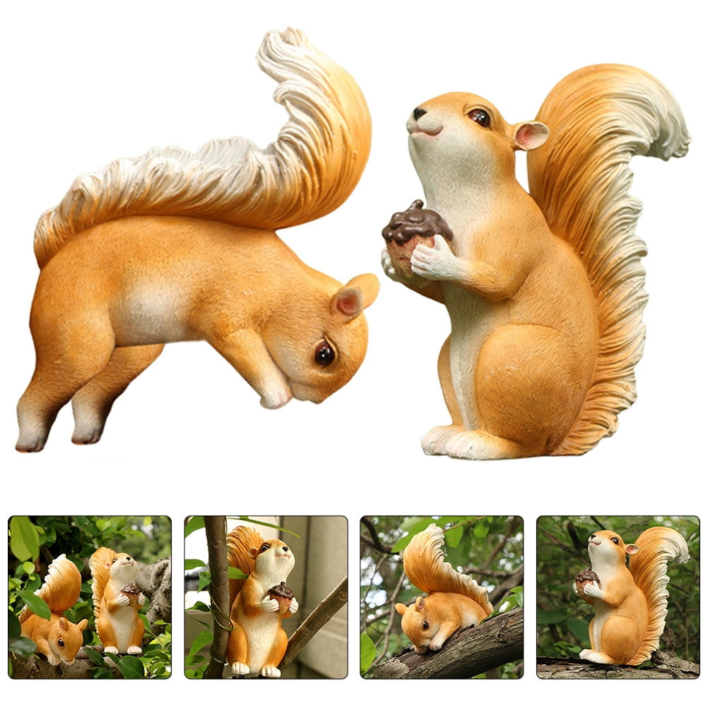 Stri 2 Pack Realistic Squirrel Figurines - Artificial Squirrel Figurine ...