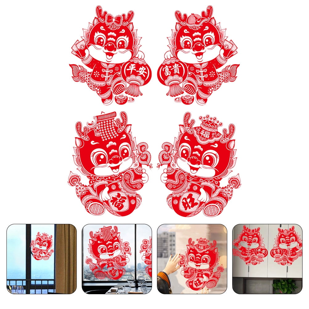 Stri 2 Pairs Static Window Stickers, New Year Window Decals ...