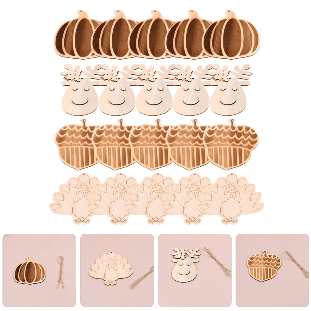 Stri 20 Pieces Unfinished Fall Wood Cutouts, Blank Wooden Ornaments for ...