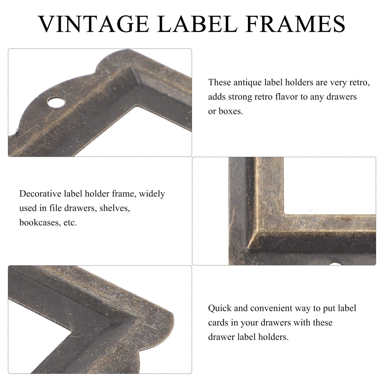 Stri 24pcs Metal Label Holder Frames Antique Drawer Cabinet Label ...