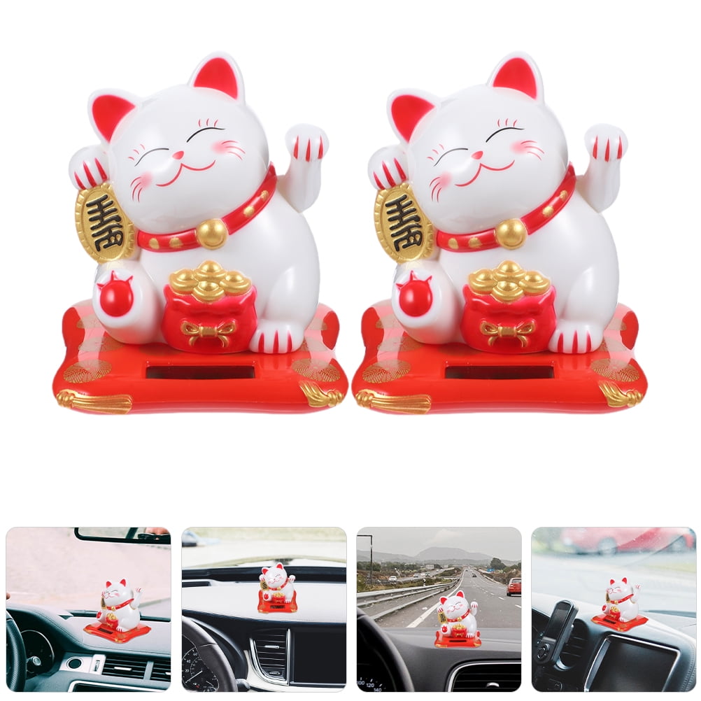 Stri 2pcs Japanese Style Lucky Cat Statue Solar Powered Lucky Cat Toy ...