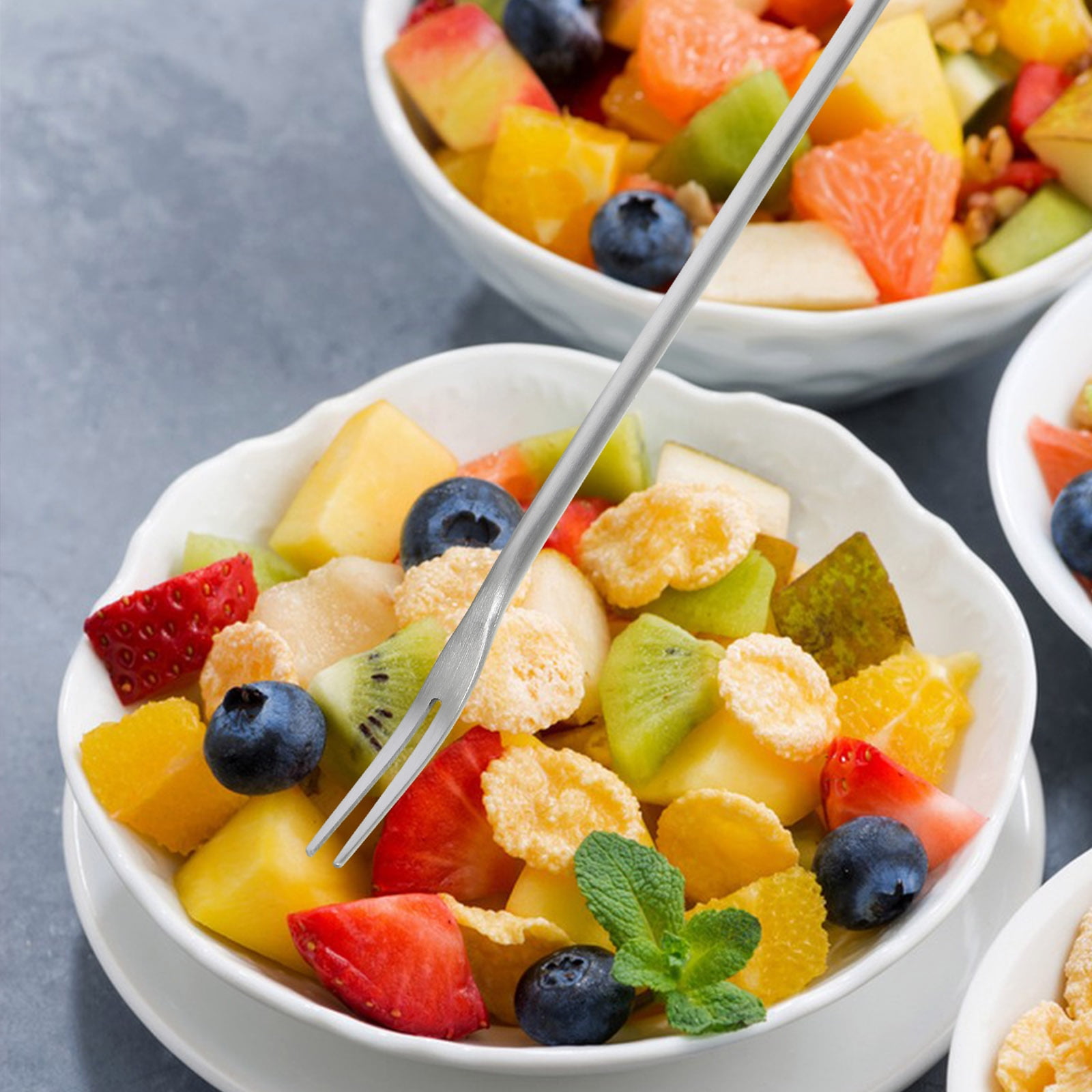 Stri 2pcs Stainless Steel Long Handle Fruit Forks Two Teeth Dessert ...