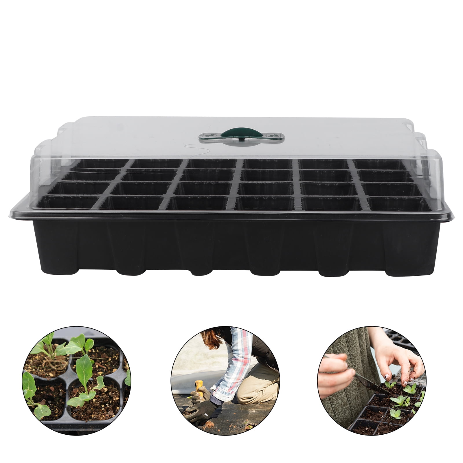 OUNONA Black Plastic Seedling Tray with Lids for Storage 3pcs 24 Cells ...