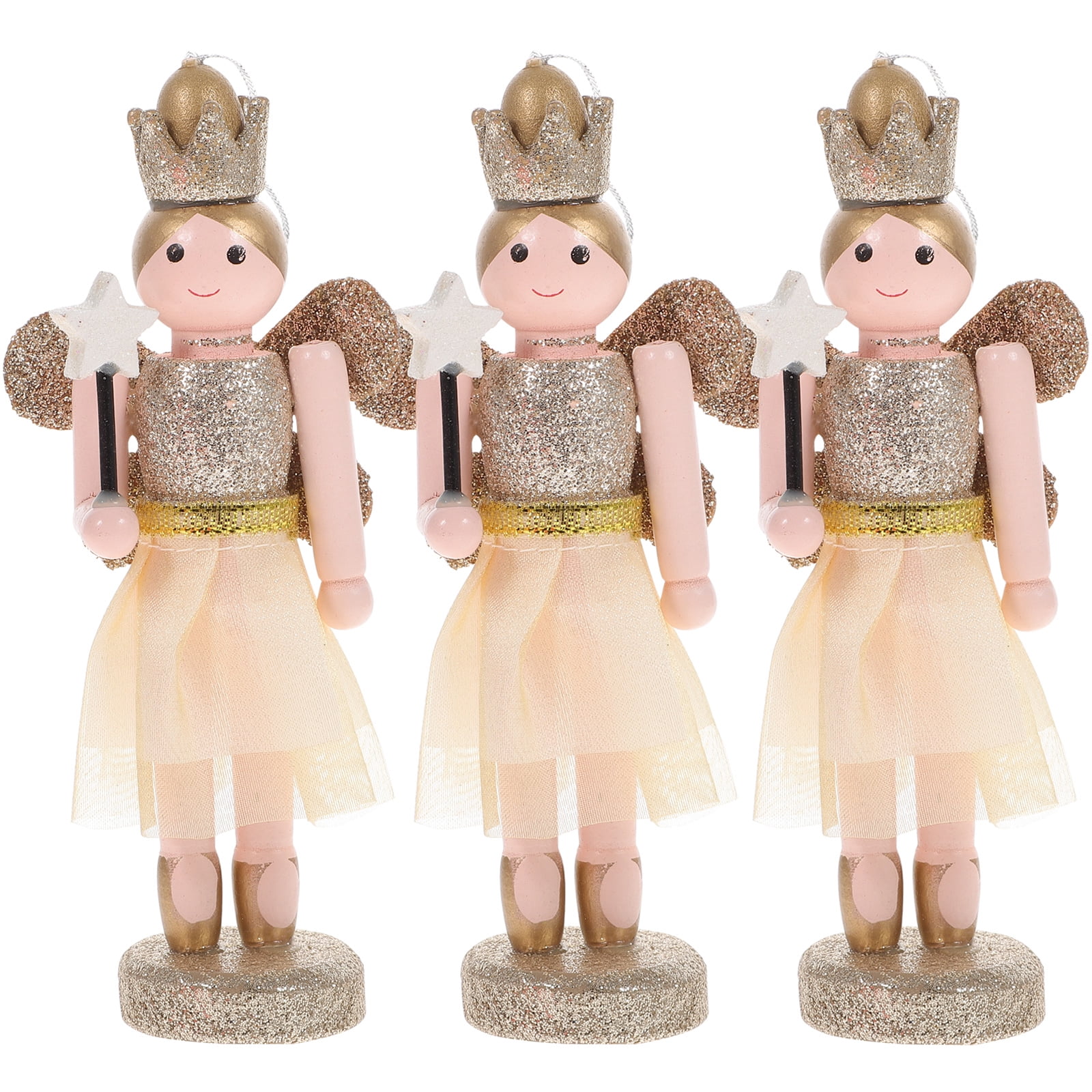 Stri 3Pcs Angel Wooden Crafts Xmas Nutcracker Doll Toys Children's ...