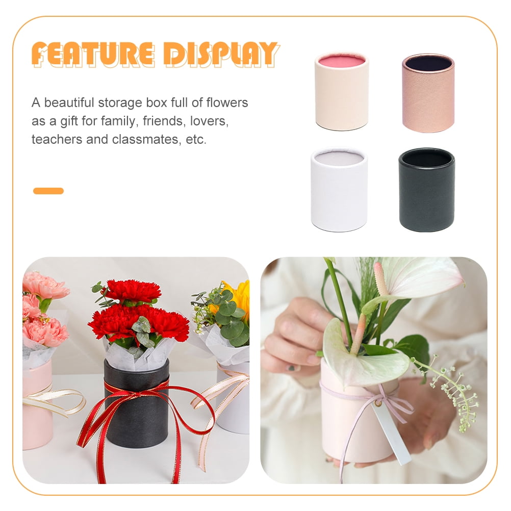 Stri 4pcs Small Cardboard Cylinder Flower Wrapping Boxes Wedding Round ...