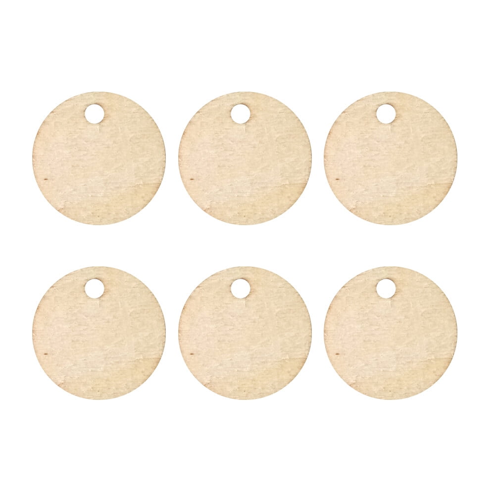 Stri 50pcs 2cm Round Wooden Pieces Slice Ornament with Hole for ...